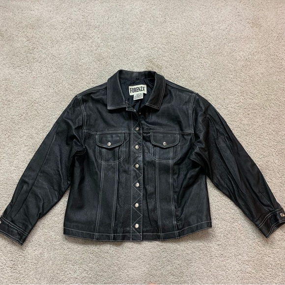 Forenza | Jackets & Coats | Vintage 9s Forenza Black Leather White ...